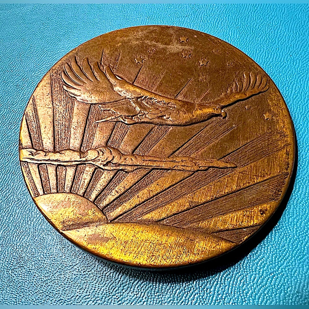 Vintage Bronze Medallion With Eagle Design - Gem